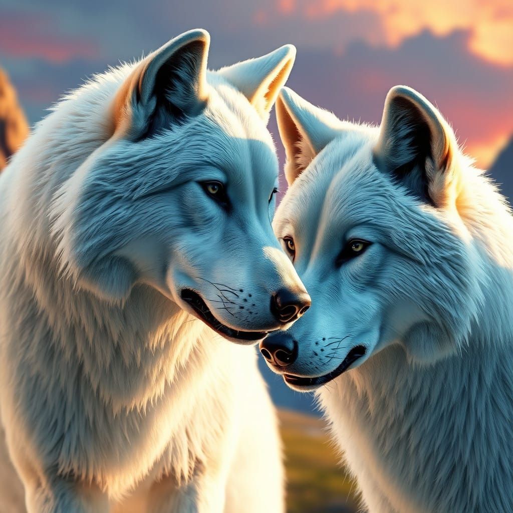 Alpha and Luna - Ethereal Wolves in Vibrant Fantasy Landscap...