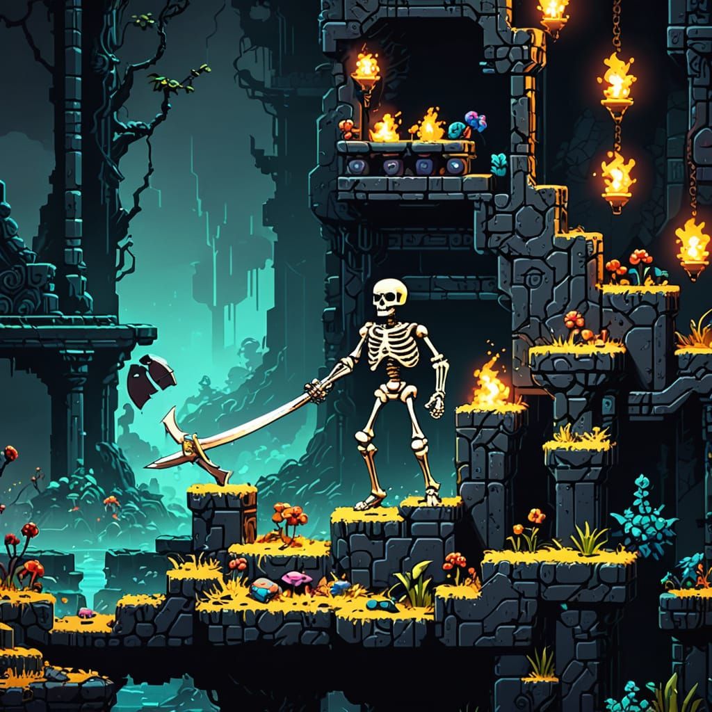 Retro Arcade Skeleton Boss in 8-Bit Pixel Style - AI Art