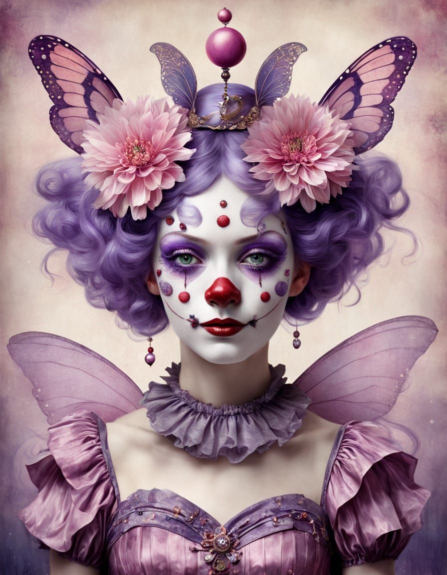 Pink & Purple Clown Fairy - Surreal Pink Fairy in Elegant Pi...