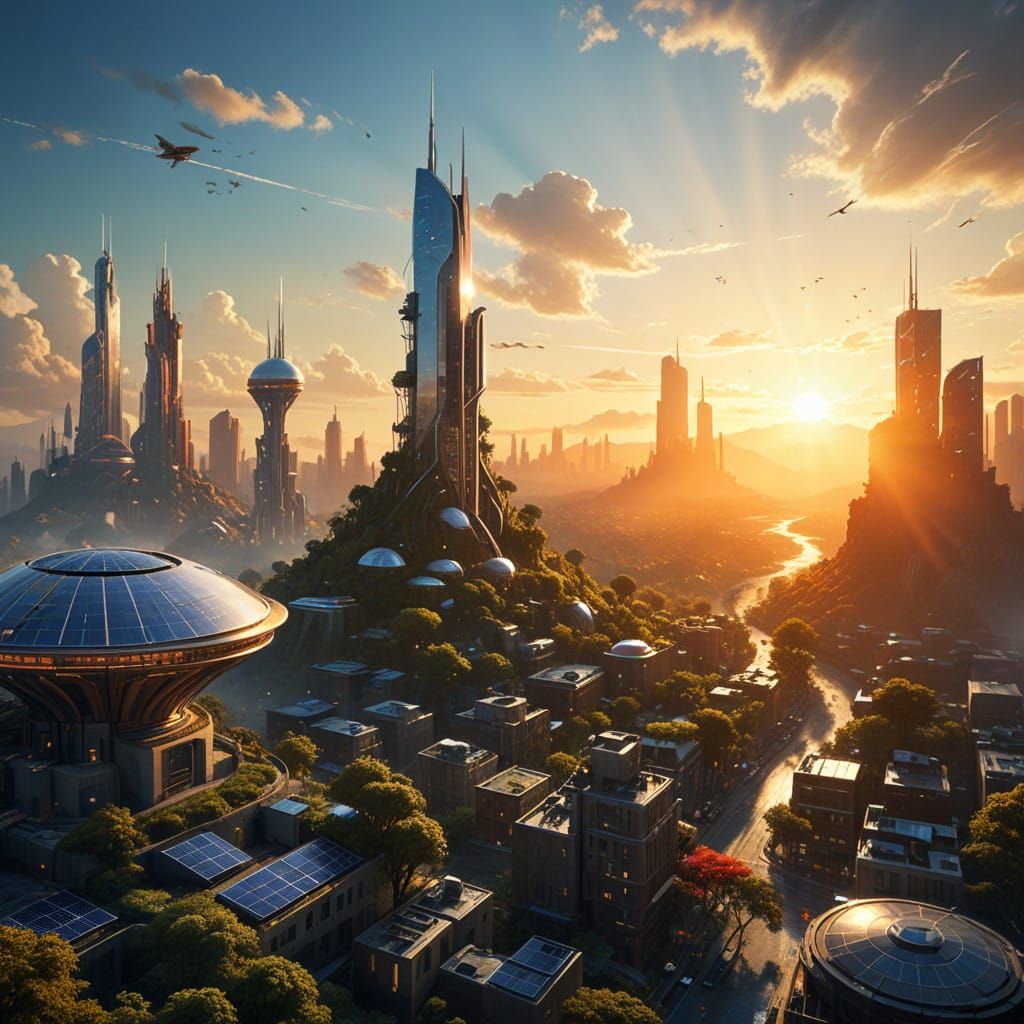 Solarpunk Cityscape: A Utopian Vision of Sustainab... - AI Art