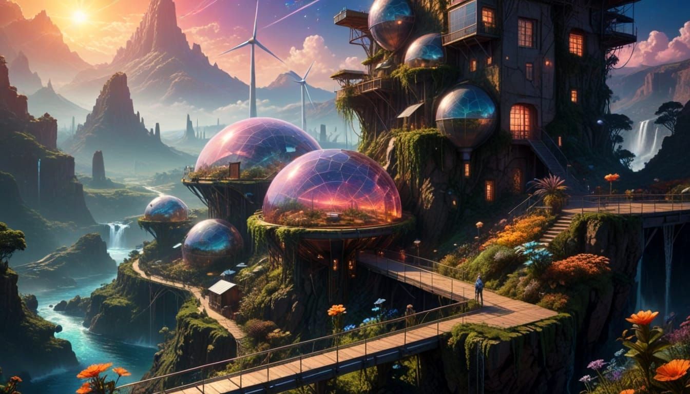 Solarpunk settlement - Solarpunk Utopia on an Alien World