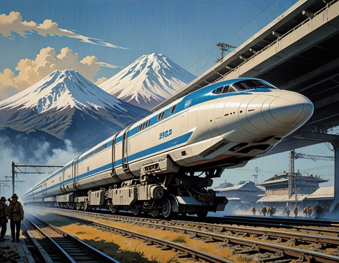Maglev Train in Japanese Cityscape - AI Art