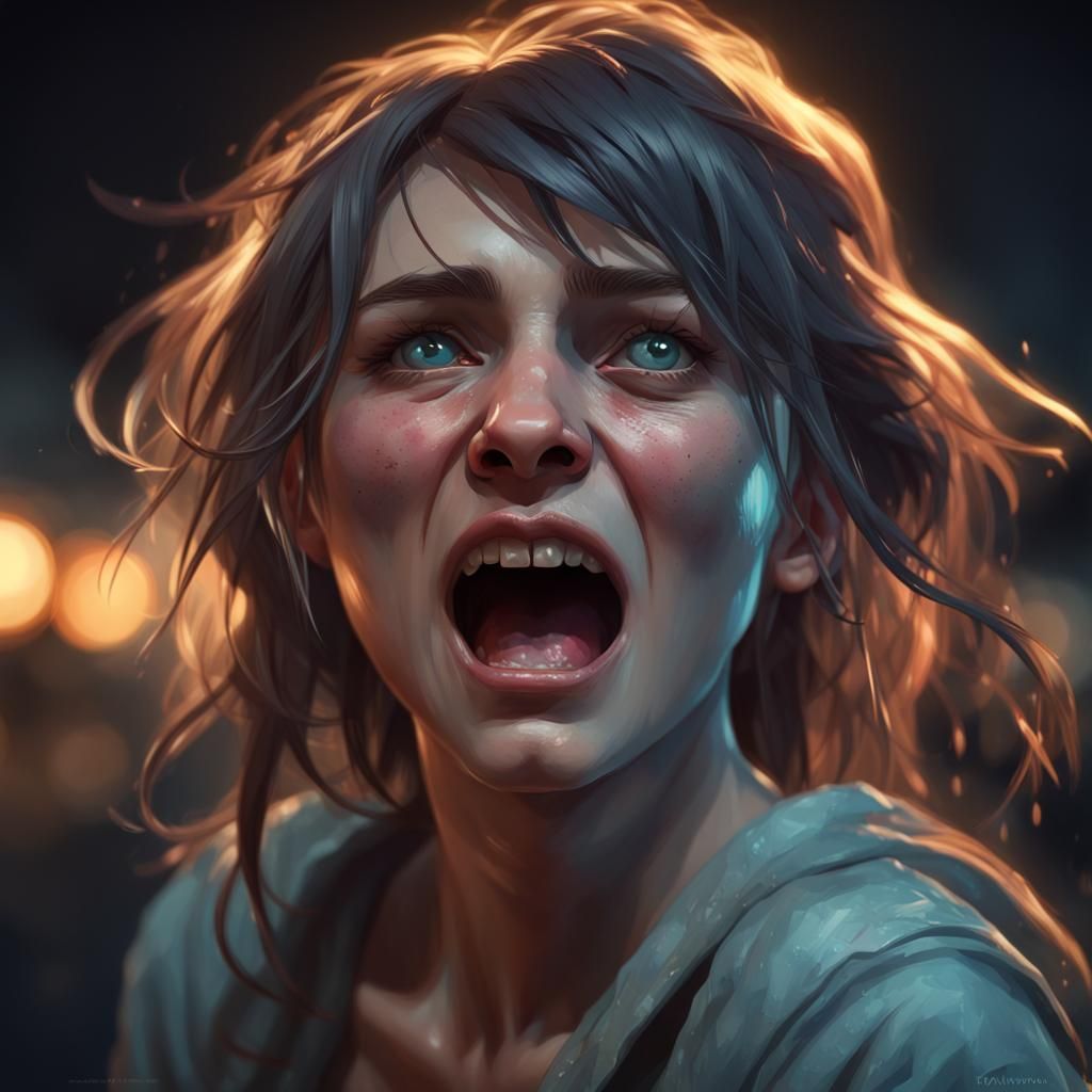 A girl crying yelling at night. - AI Generated Artwork - NightCafe Creator