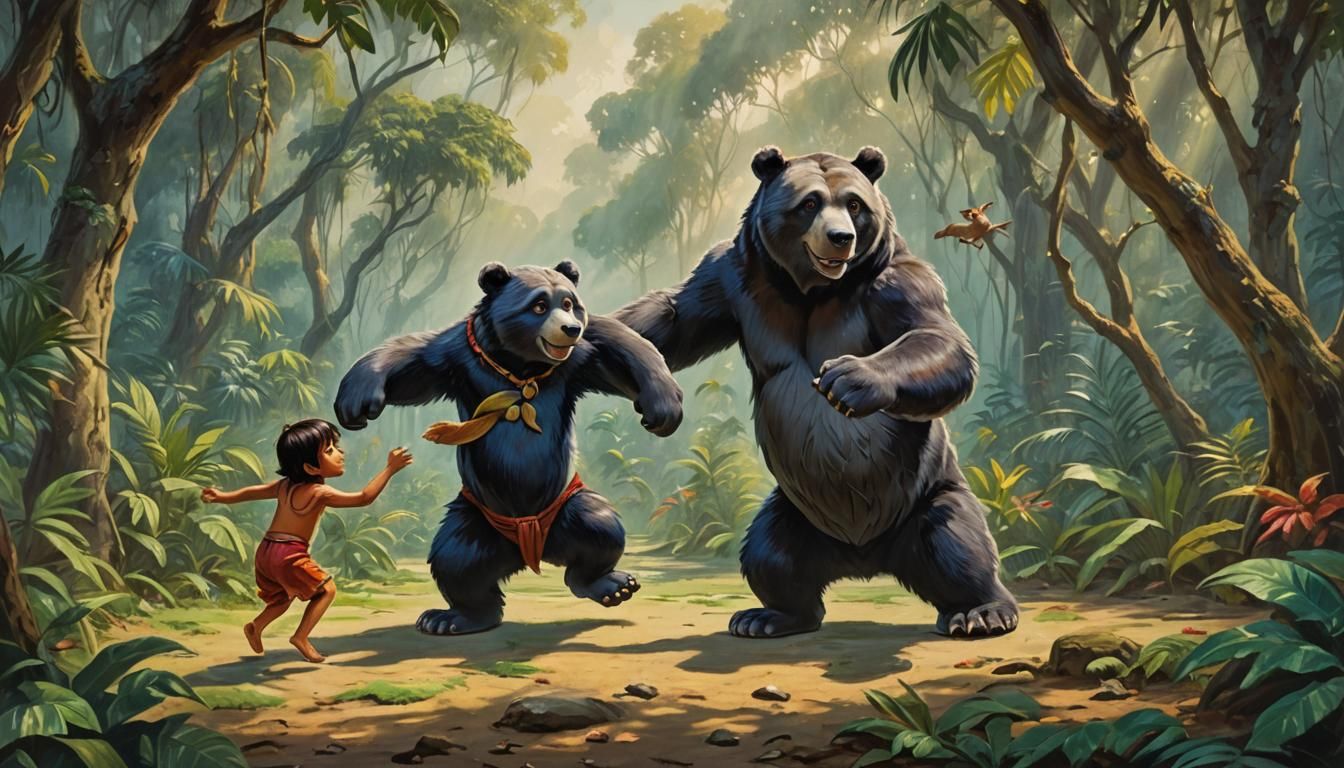 Baloo The Bear and Mowgli Plus Other Bear Dancing In Jungle) (The ...