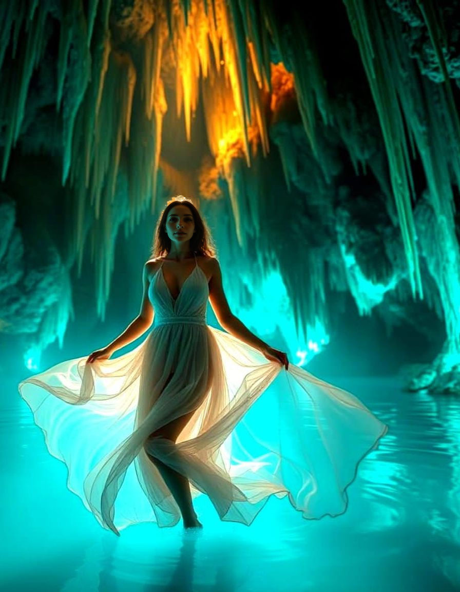 Baignade souterraine - Surreal Underground Oasis with Lumin...