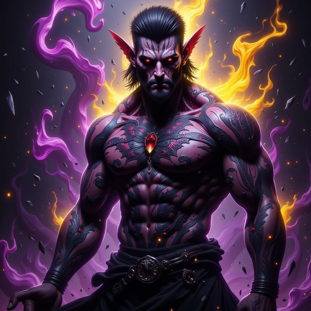 Grim Fae Punk with Dark Tattoos and Eldritch Aura - AI Art