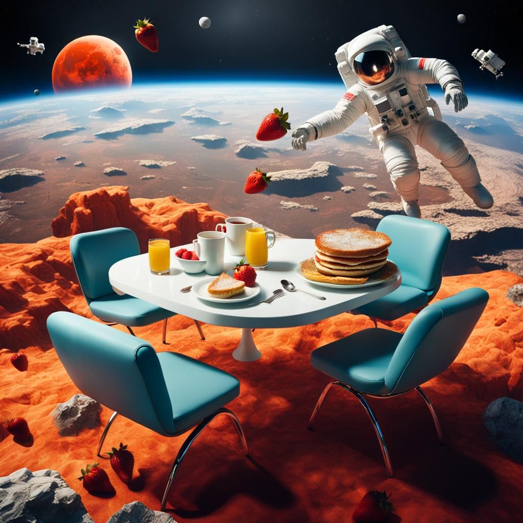 Strange breakfast in space 👩‍🚀🍓 - AI Generated Artwork - NightCafe Creator