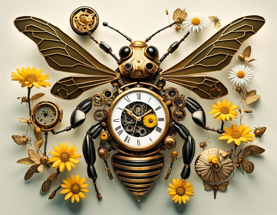 steampunk brass bee clock - steampunk brass bee clock