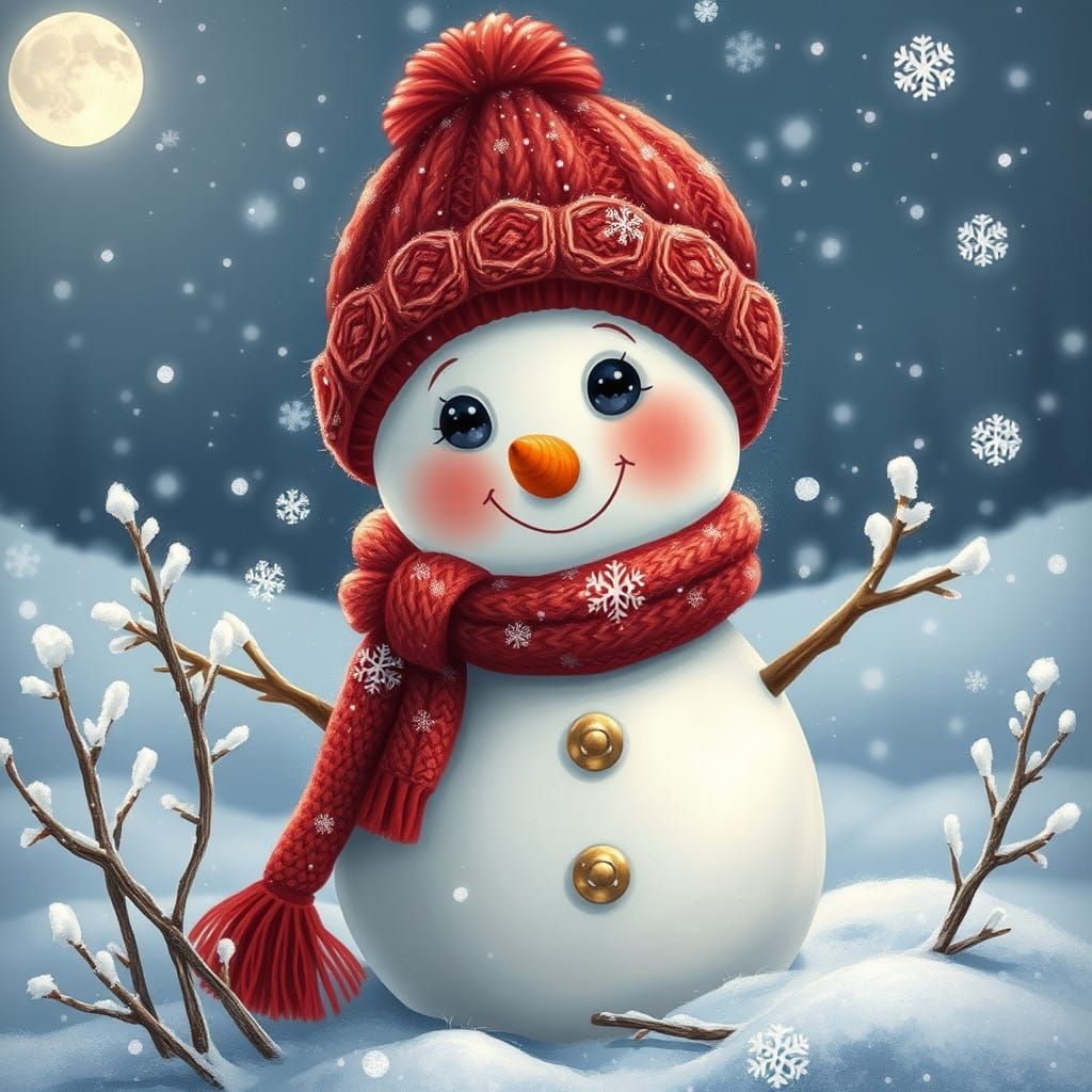 Snowman - Whimsical Snowman in Winter Wonderland Scene