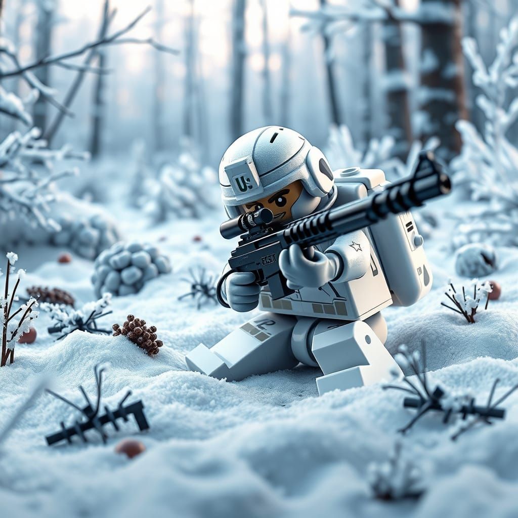 Lego US military soldier, tactical, snow camouflage