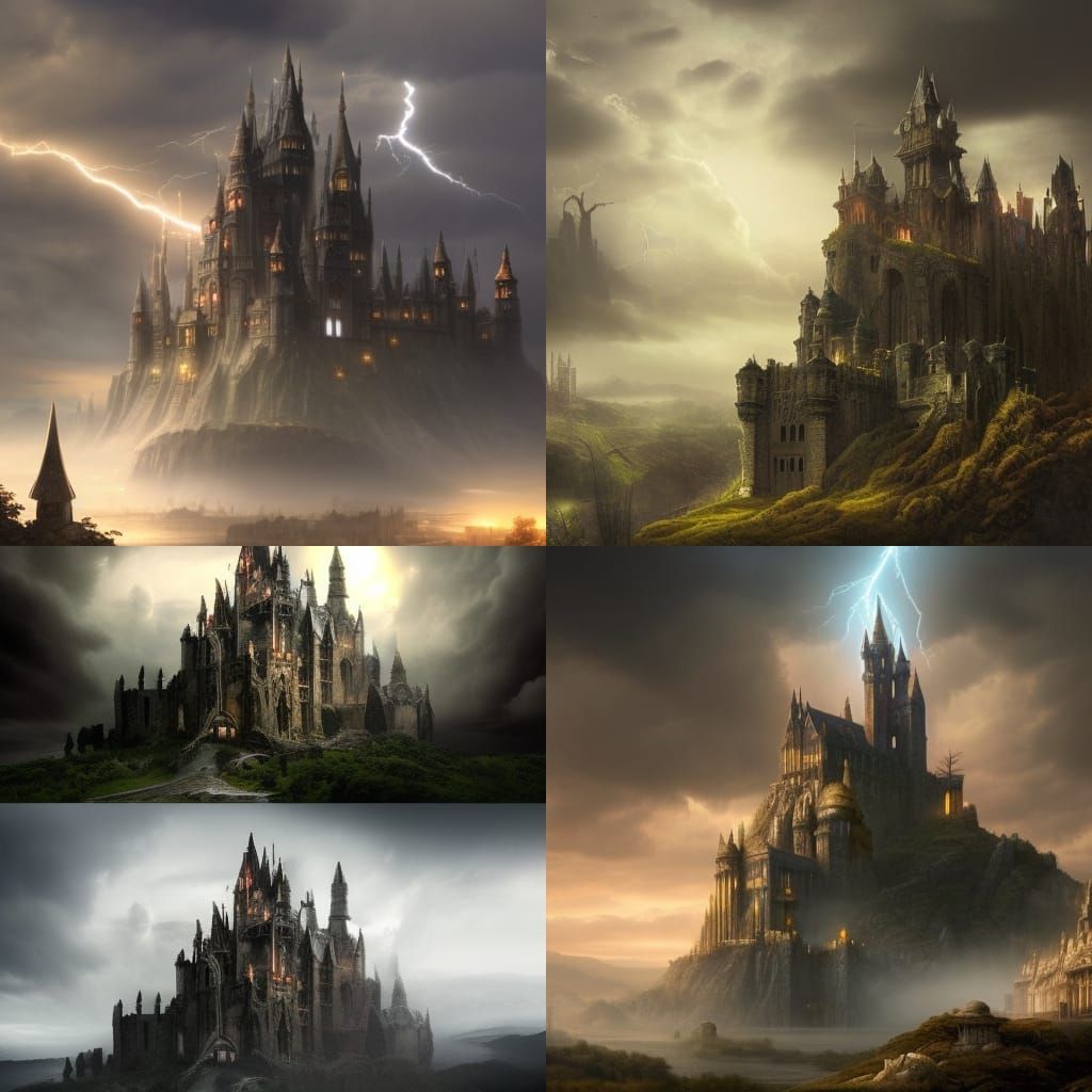 Castle imposing lightning morning Dark fantasy - AI Generated Artwork ...