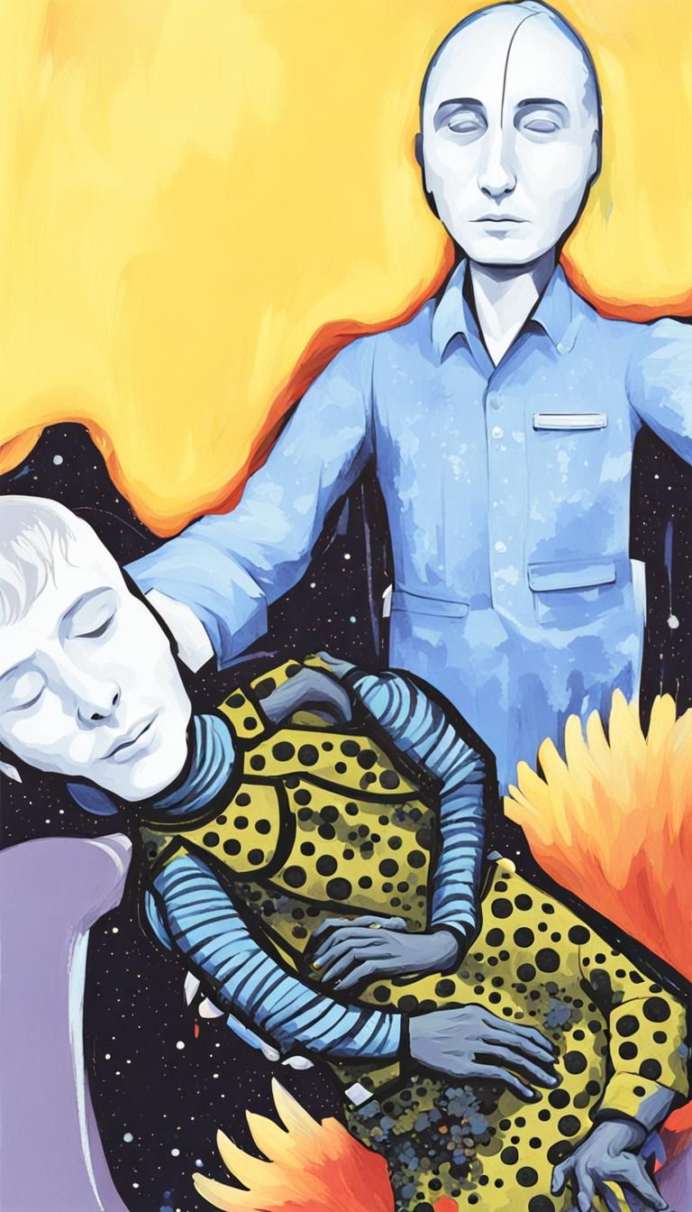 A dummy-faced worker-drone humanoid holding the recently passed dead of ...