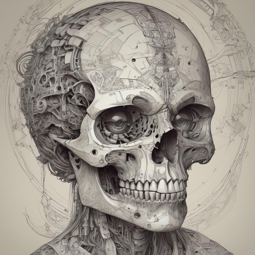 Expansive, Tilted-VIEW eyrie SKULL-GODDESSES, Zentangle doodle, Beeple ...
