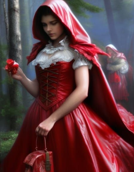 Little red riding hood - on her way through the forest - AI Generated ...