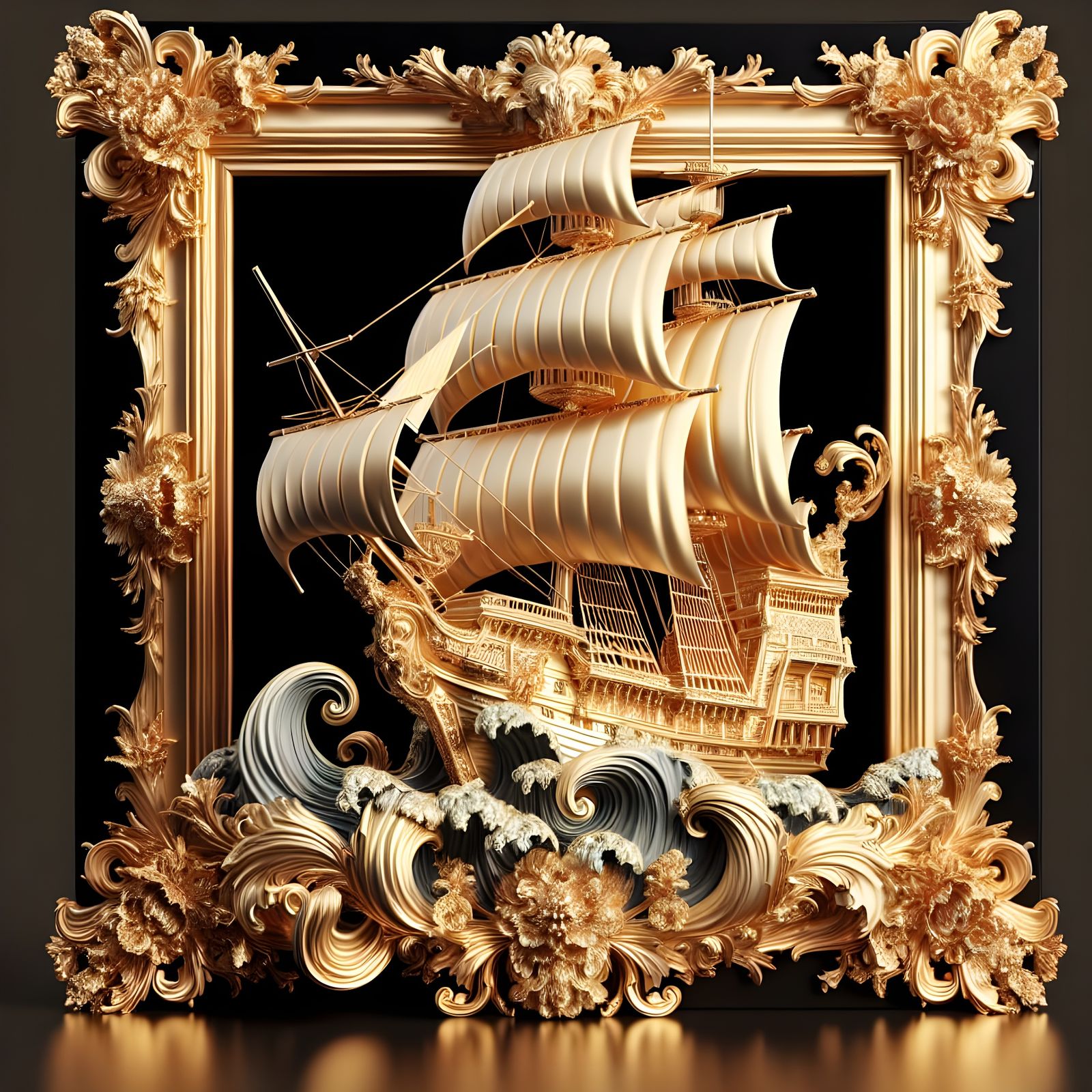 3D Gold Model of Ship - Luxurious 18th-Century Baroque Ship ...