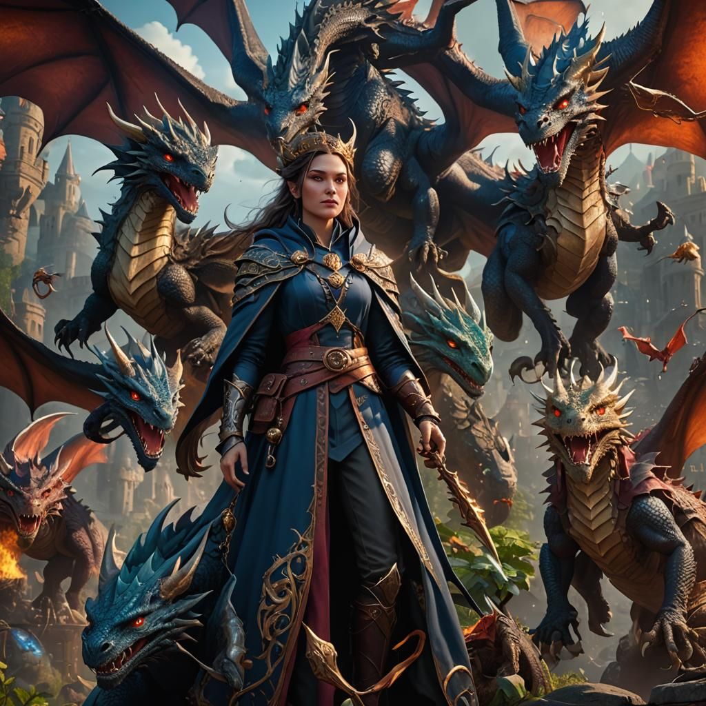 Beautiful lady wizard and her dragons - AI Generated Artwork ...