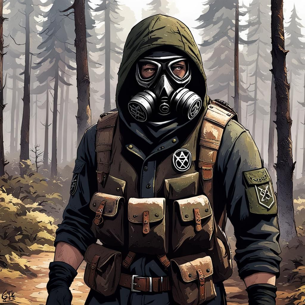 gaz mask division in the woods - AI Generated Artwork - NightCafe Creator