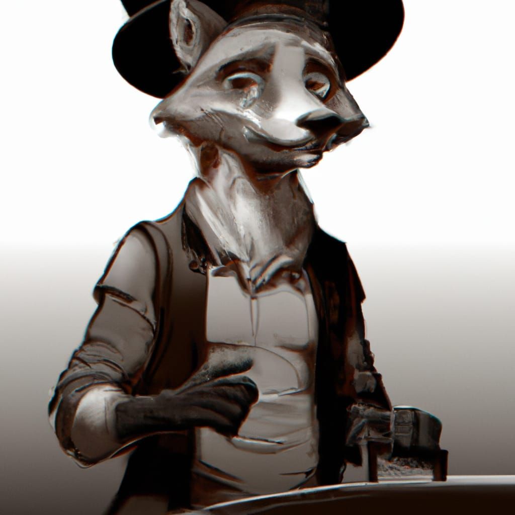 Old Humanoid Zootopia-style Fox with yellow eyes, ragged clothes ...