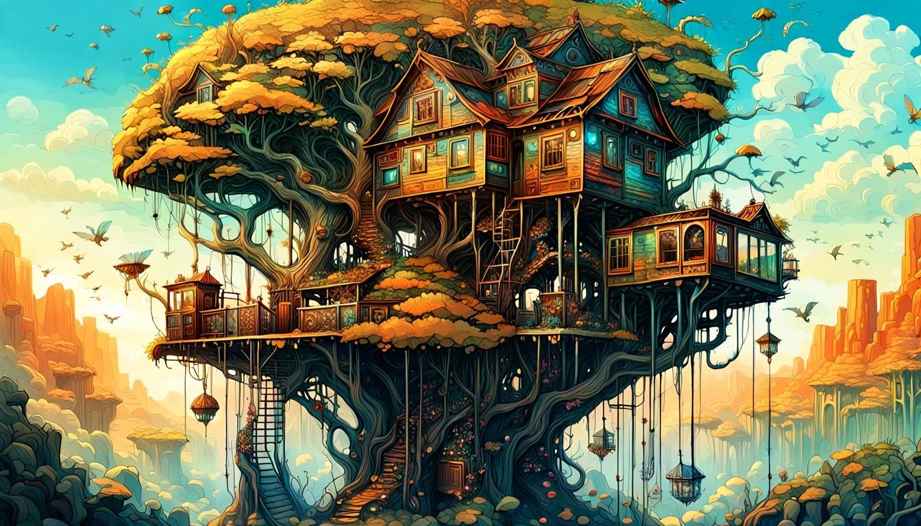 Tree House - AI Generated Artwork - NightCafe Creator