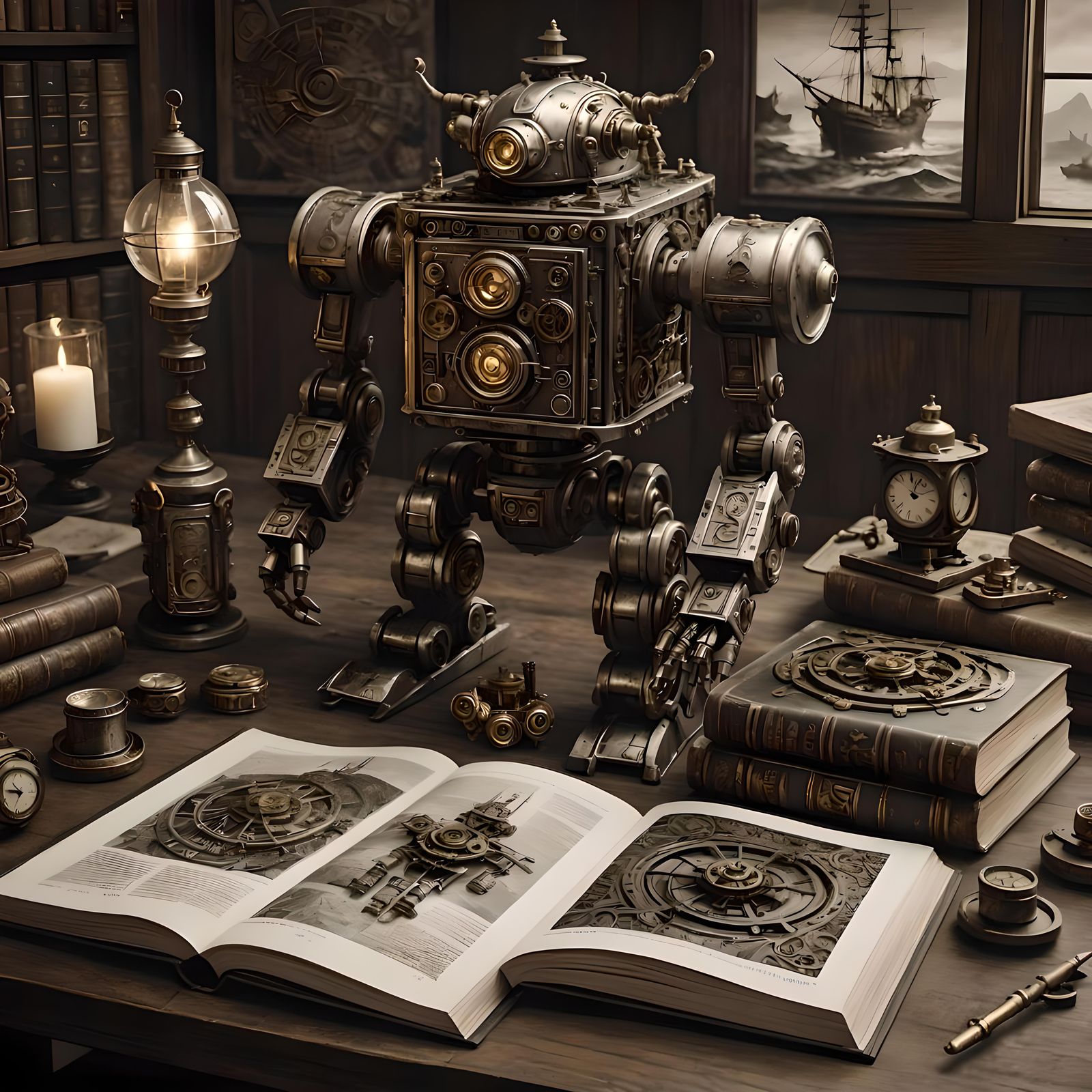 steampunk robot samurais and a steampunk Spanish Galleon illustrated in ...