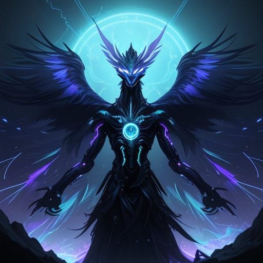 Electric Phoenix Alien Emerges from Vortex of Neon... - AI Art