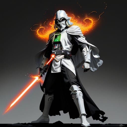 Jedi Master Vader dressed in white with black and red filigree, jedi ...