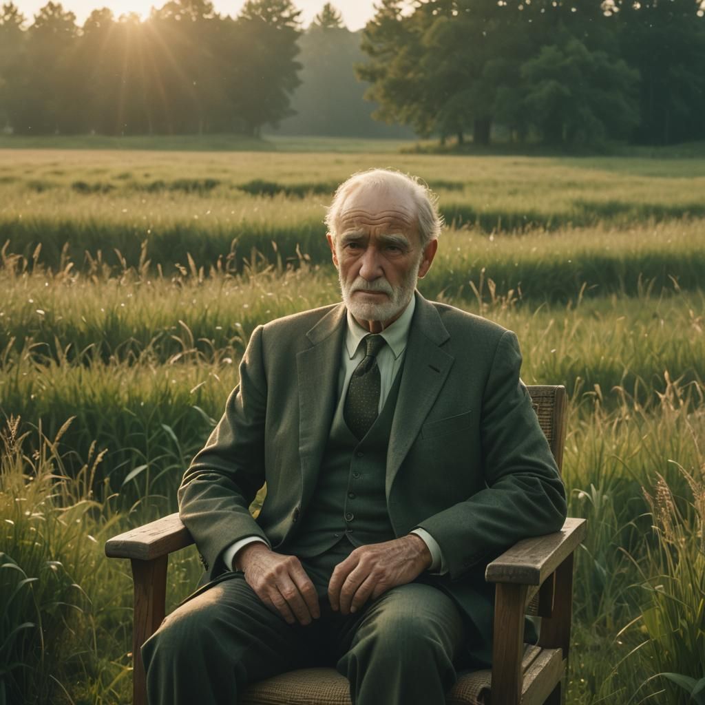Ethereal European Gentleman Amidst Green Landscape - AI Art
