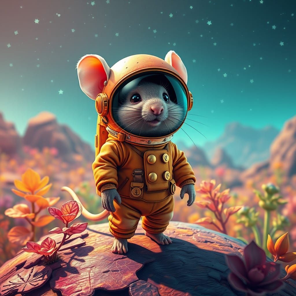 Charming Mouse Astronaut in Vibrant, Vintage-Inspi... - AI Art