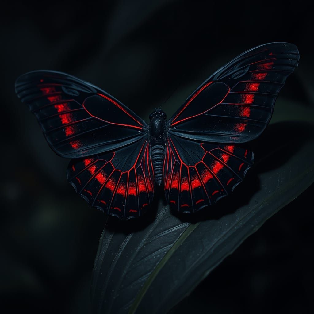 Dark Wings: Ominous Nocturnal Vampire Butterfly in... - AI Art
