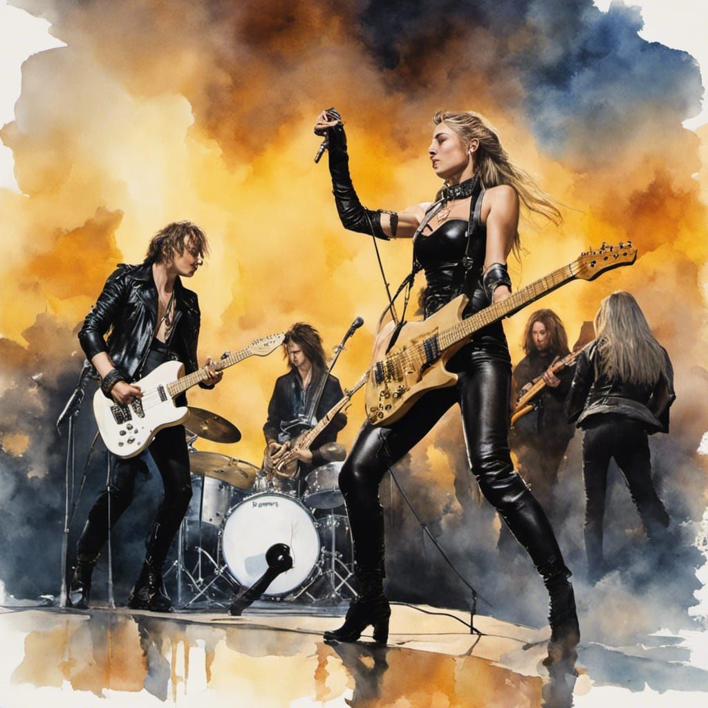 Feeling the music. Female lead singer with rock band on stage. - AI ...