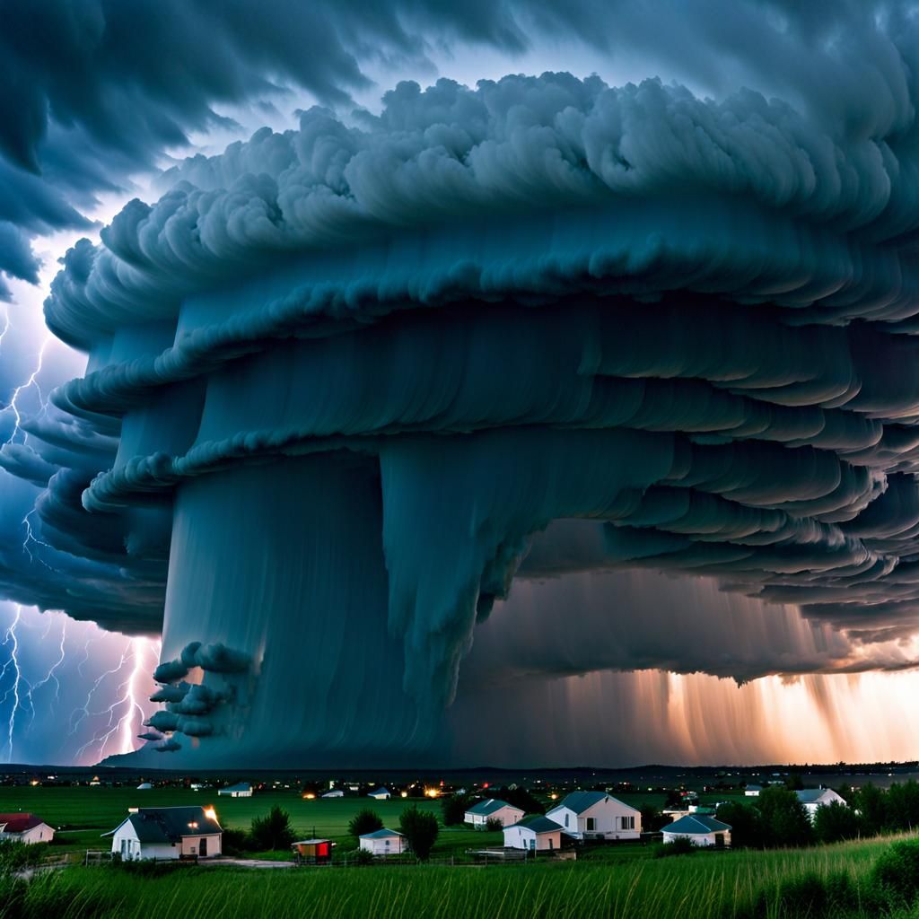 tornado's destroying, a city, objects, flying in the twister, ominous ...