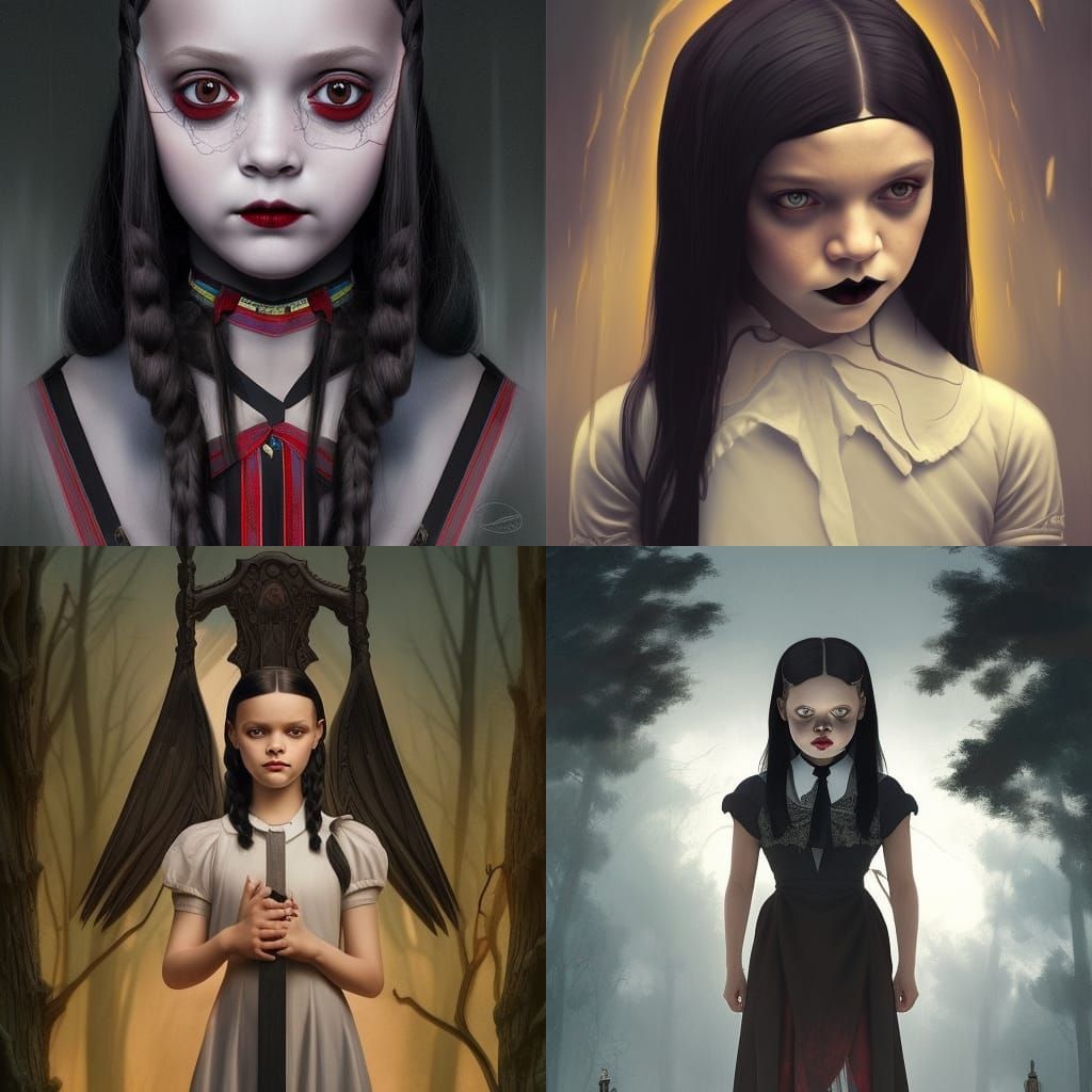 Wednesday Addams as played by Jenna Ortega standing in a cemetery as a ...