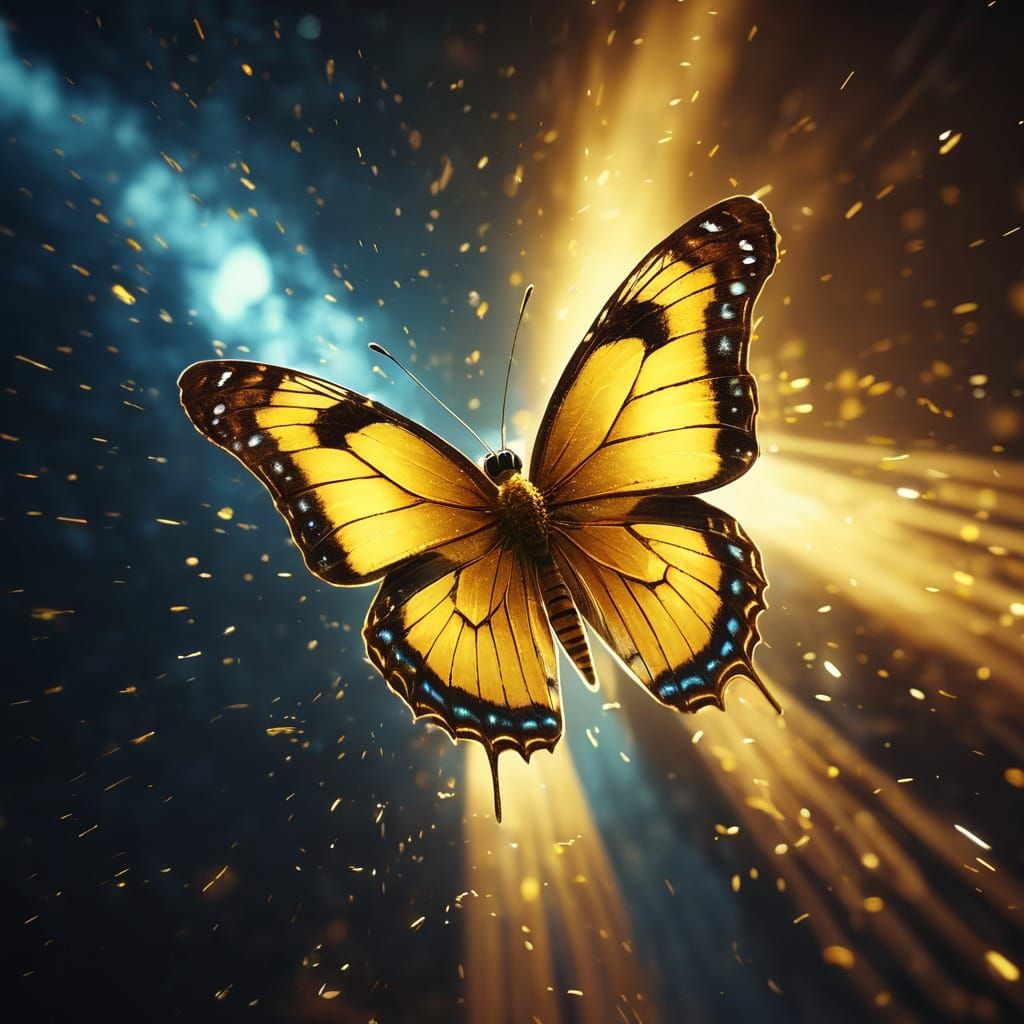Golden Flights (I) - Golden Butterfly soars through Vibrant ...