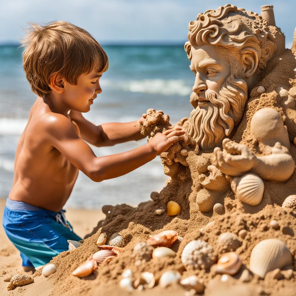 Masterpiece ((wide angle, small six year old European boy building ...