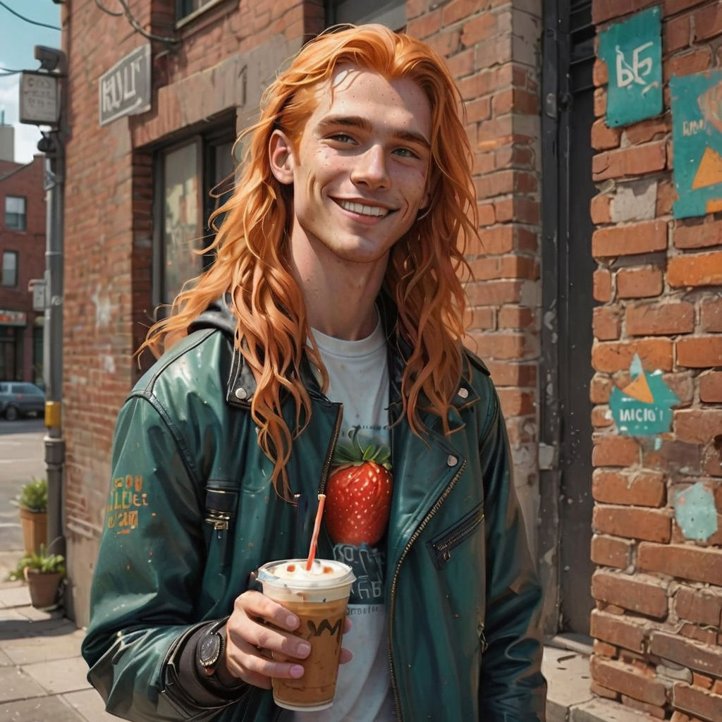 The Beautiful Boy with Iced Coffee - Smitten Young Man in Lo...