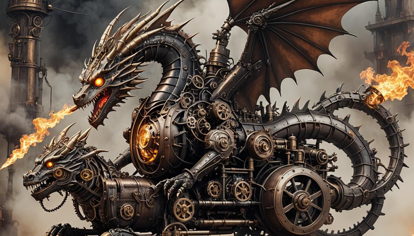 Mechanical dragons in love - AI Generated Artwork - NightCafe Creator