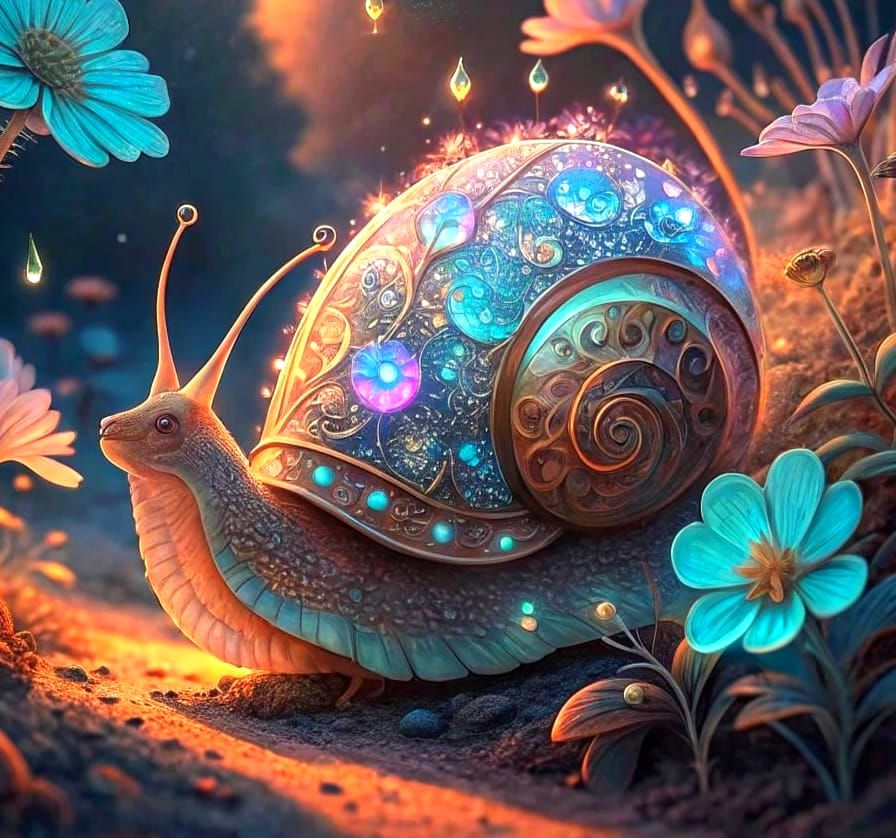 Mystical Snail - Exquisite Fantastical Snail in Iridescent A...