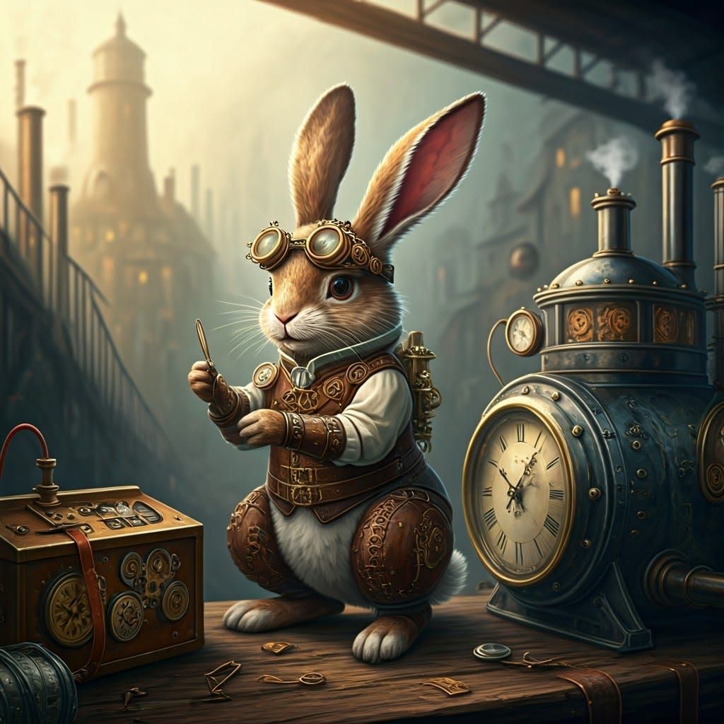 steampunk rabbit - Steampunk Rabbit in Industrial-Era Citysc...