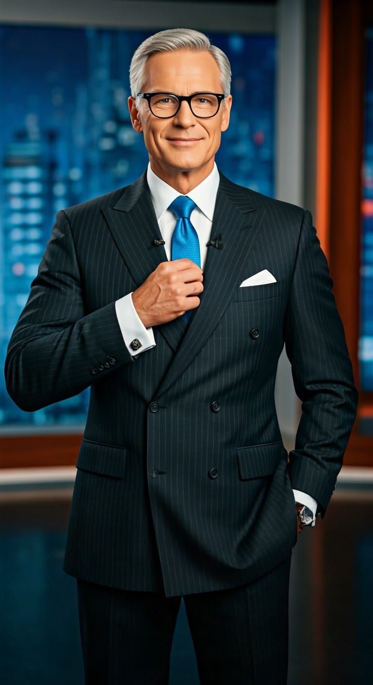 Anchorman - Elegant News Anchor in Tailored Suit
