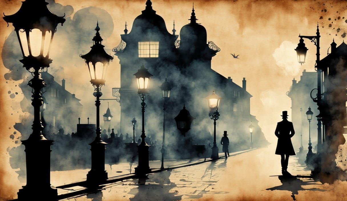 Steampunk Magician at Sunset - Modern European Ink... - AI Art