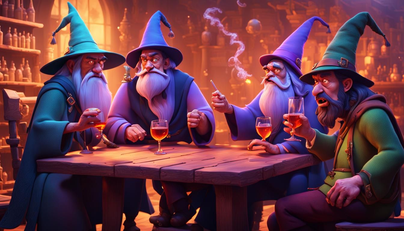 Drunk Wizards at the Tavern - AI Generated Artwork - NightCafe Creator