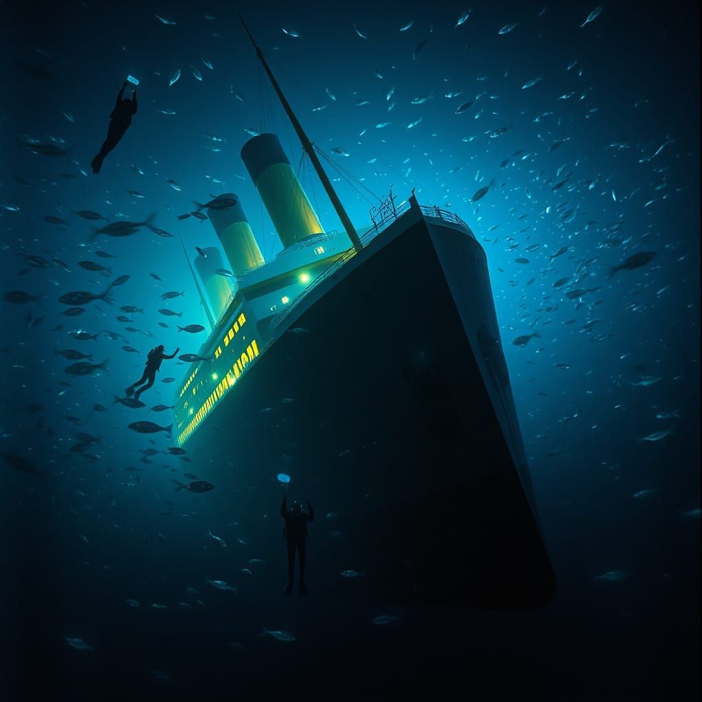 Titanic At sea - Titanic's Dramatic Sinking in Bioluminesce...