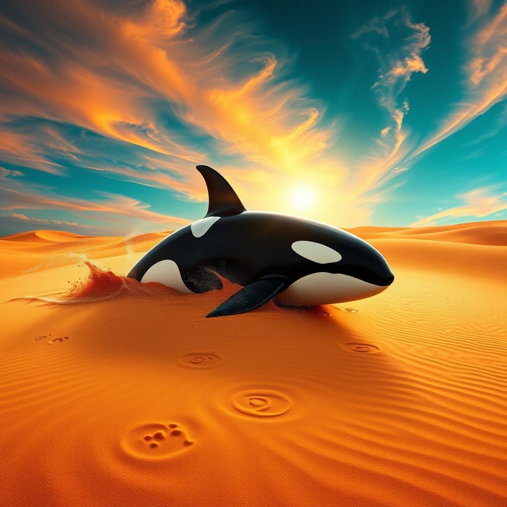 desert whales - Sleek Desert Orca Rides Golden Dunes in Vibr...