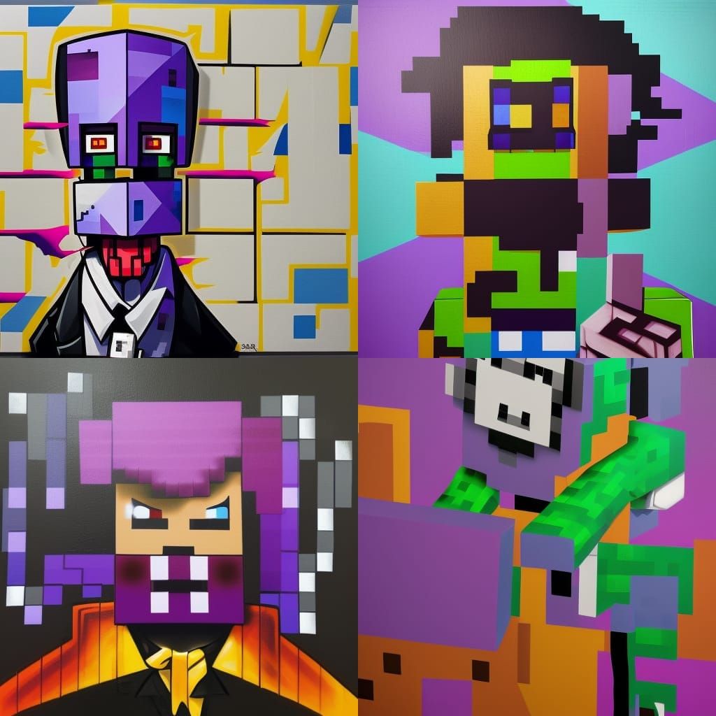 Minecraft character, purple and black checker pattern cube face ...