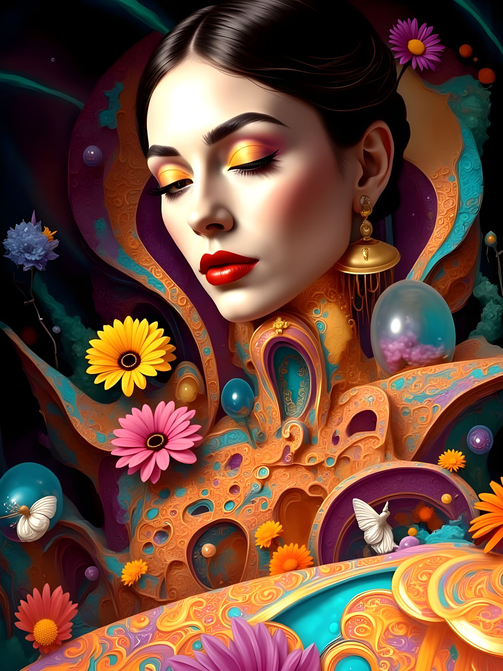 "Music" Brilliant psychedelic digital art. Medium shot. A vibrant ...