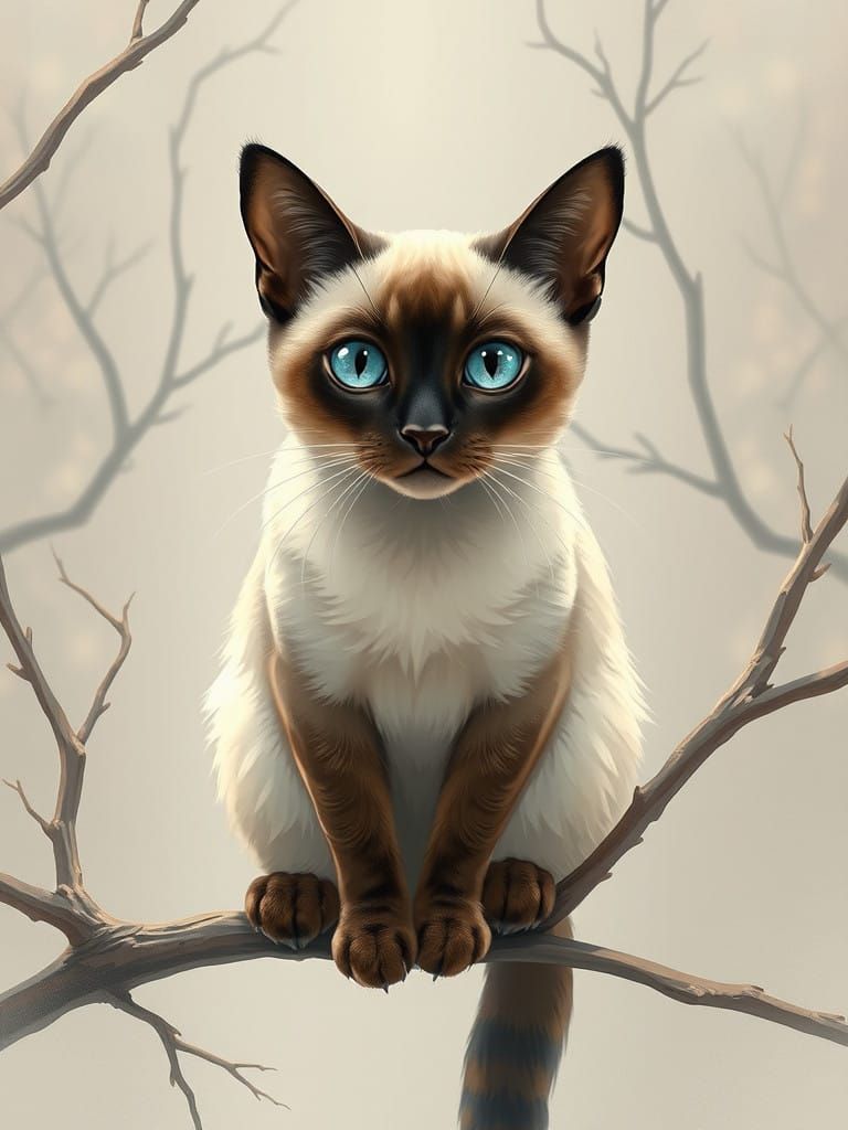 Regal Siamese Cat in Dreamlike Noir Landscape - AI Art