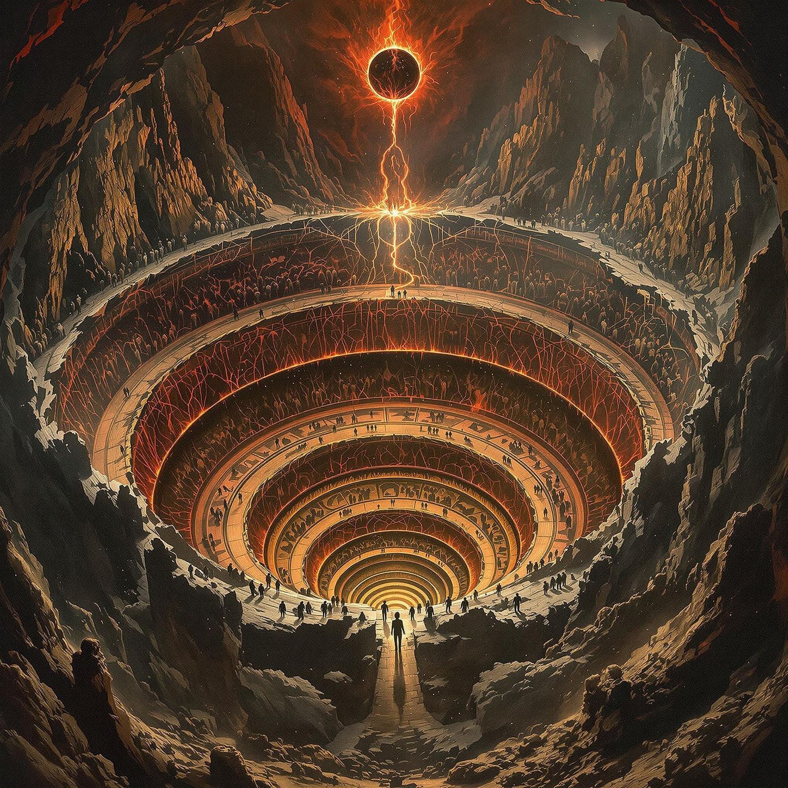 a cross section view of the nine circles of hell