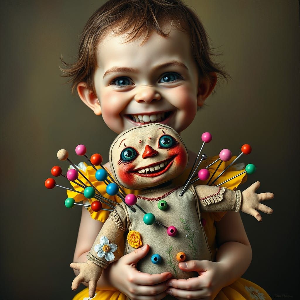 A cute looking child yet evil with a big smirk holding An much loved ...