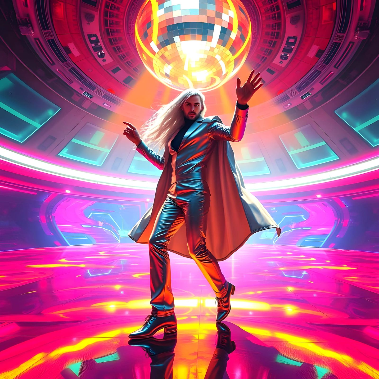 Glamorous Space Disco with Dapper Cosmic Dancer - AI Art