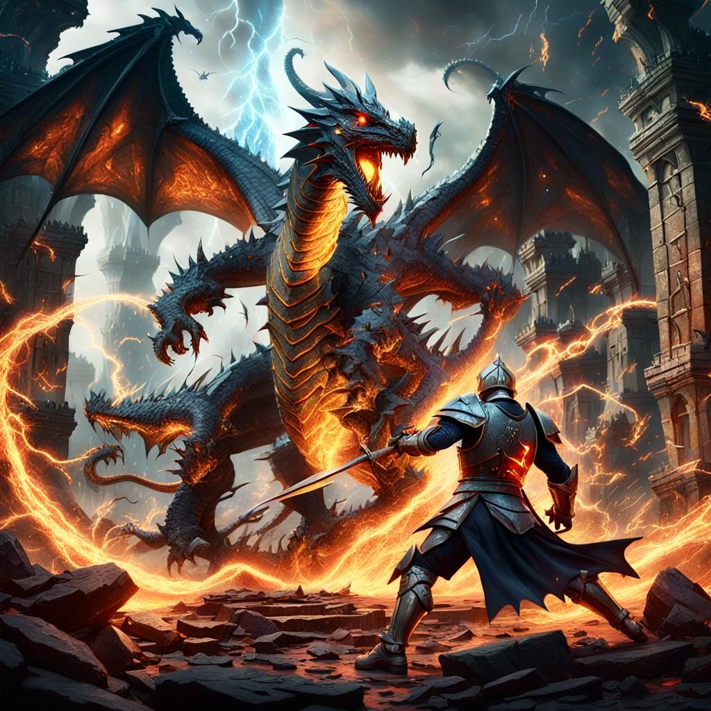 Knight vs dragon - AI Generated Artwork - NightCafe Creator